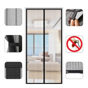 magnetic screen door, fit door size 38 x 82 inch, heavy duty screen door mesh, self sealing door screen magnetic closure, pet screen door for sliding door, front door (39 x 82 inch) black