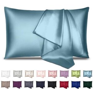 inssl silk pillowcase for women, mulberry silk pillowcase for hair and skin and stay comfortable and breathable during sleep(blue gray,standard)