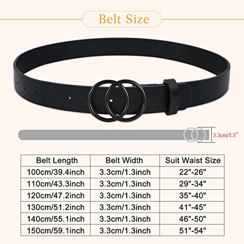 SUOSDEY Women Leather Belt Fashion Double O-Ring Soft Faux Leather Waist Belts For Jeans Dress