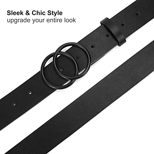 SUOSDEY Women Leather Belt Fashion Double O-Ring Soft Faux Leather Waist Belts For Jeans Dress