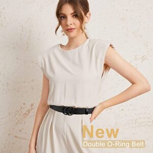 SUOSDEY Women Leather Belt Fashion Double O-Ring Soft Faux Leather Waist Belts For Jeans Dress