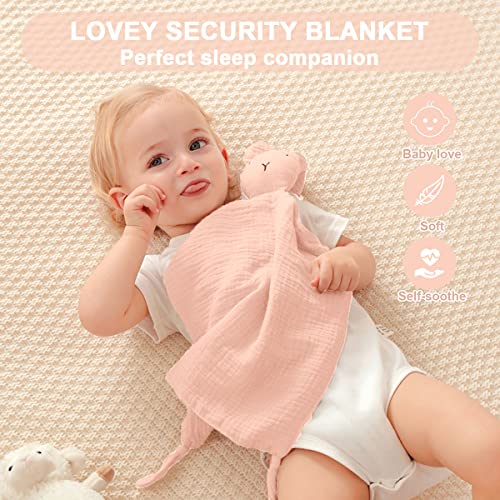 Duago Baby Security Blankets Unisex and Organic Lovey, Cotton Muslin Blanket Bunny, Baby Gifts for Boy and Girl