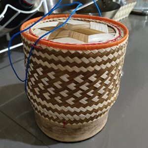 Bamboo Sticky Rice Serving Basket Handmade ''KRA-Tip'' Thai Laos Traditional Weave Wickerwork with Vegetable Based Dye Serving Travel Picnic Keeping Sticky Rice After Steaming Keep Sticky Rice Warm