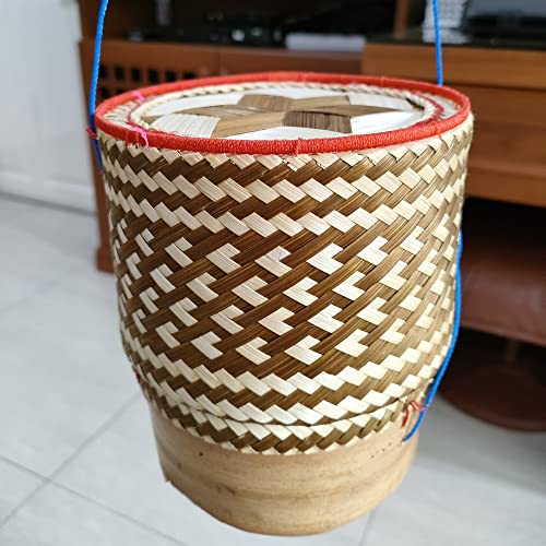 Bamboo Sticky Rice Serving Basket Handmade ''KRA-Tip'' Thai Laos Traditional Weave Wickerwork with Vegetable Based Dye Serving Travel Picnic Keeping Sticky Rice After Steaming Keep Sticky Rice Warm