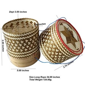 Bamboo Sticky Rice Serving Basket Handmade ''KRA-Tip'' Thai Laos Traditional Weave Wickerwork with Vegetable Based Dye Serving Travel Picnic Keeping Sticky Rice After Steaming Keep Sticky Rice Warm