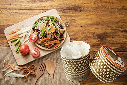 Bamboo Sticky Rice Serving Basket Handmade ''KRA-Tip'' Thai Laos Traditional Weave Wickerwork with Vegetable Based Dye Serving Travel Picnic Keeping Sticky Rice After Steaming Keep Sticky Rice Warm