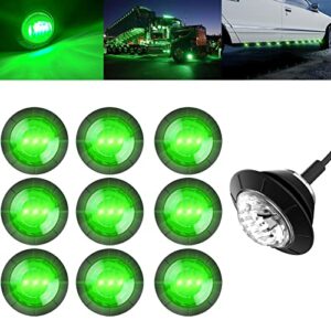 bjz 3/4'' led trailer marker clearance lights green round 12v led side marker front rear stop turn signal tail indicator light waterproof for trailer truck atv utv rv van pickup, 10pcs w/clear lens