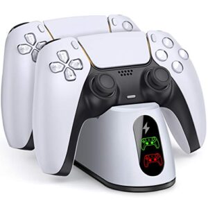 ps5 controller charging station, ps5 charging station with fast charging ac adapter 5v/3a for playstation 5 controller, playstation 5 charging stand for dualsense with led indicator, white