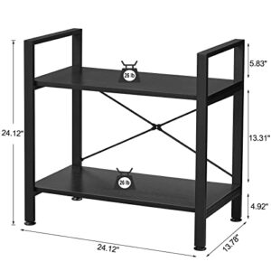 BEWISHOME 2 Tier Small Bookshelf, Black Industrial 2 Shelf Wooden Storage Bookcase with Metal Frame, Mini Shoe Rack with Short Shelves for Hallway, Bedroom, Living Room and Home Office JCJ52B