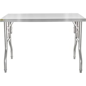 vevor 48 x 30 inch folding commercial prep table commercial worktable workstation, heavy-duty stainless steel folding table with 220 lbs load, silver stainless steel kitchen island，kitchen work table