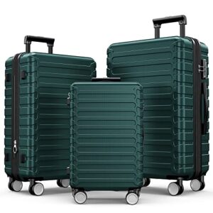 showkoo luggage sets expandable abs hardshell 3pcs clearance luggage hardside lightweight durable suitcase sets spinner wheels suitcase with tsa lock (dark green)