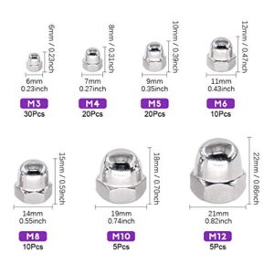 Swpeet 595Pcs 304 Stainless Steel Serrated Metric Acorn Cap Nuts Hex Dome Cap and Hex Nuts Assortment Kit