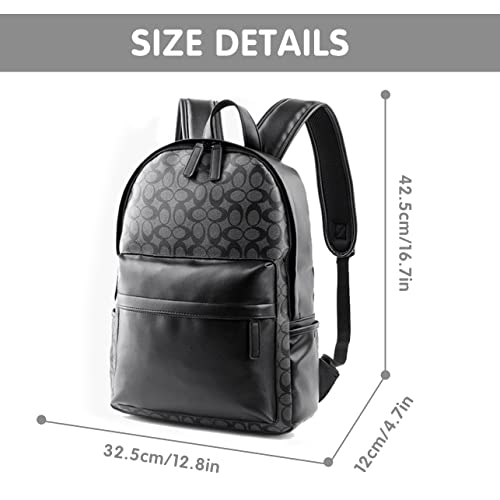 Leather Laptop Backpack for Men Women, School College Bookbag Casual Travel Daypack (Black)