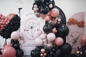 partywoo 140 pcs black and pink balloon garland kit, black, pastel pink, dusty pink balloons for balloon garland arch kit, birthday party, baby shower, wedding