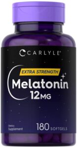 melatonin 12 mg | 180 softgel capsules | adult extra strength support supplement | non-gmo, gluten free | by carlyle