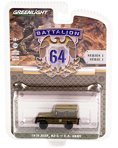 1970 DJ-5 Dark Olive Green U.S. Army Battalion 64" Release 1 1/64 Diecast Model Car by Greenlight 61010 C