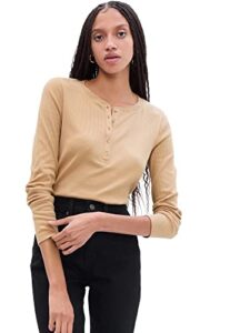 gap womens ribbed long sleeve henley shirt, nude chameleon, medium us