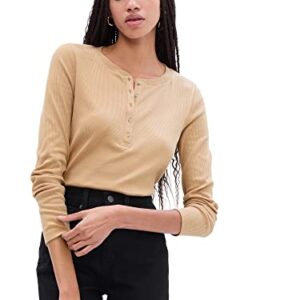 GAP Womens Ribbed Long Sleeve Henley Shirt, Nude Chameleon, Medium US