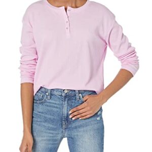 GAP Womens Long Sleeve Waffle Henley Shirt, Lavender Pink, Medium US