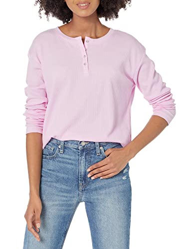 GAP Womens Long Sleeve Waffle Henley Shirt, Lavender Pink, Medium US