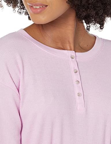 GAP Womens Long Sleeve Waffle Henley Shirt, Lavender Pink, Medium US