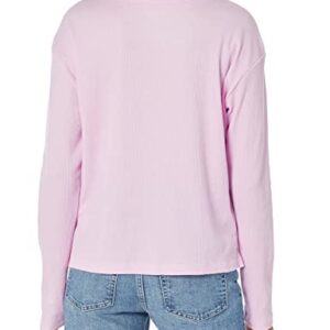 GAP Womens Long Sleeve Waffle Henley Shirt, Lavender Pink, Medium US