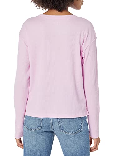 GAP Womens Long Sleeve Waffle Henley Shirt, Lavender Pink, Medium US