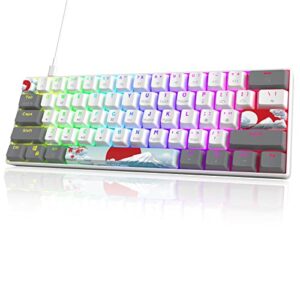 owpkeenthy rgb mechanical keyboard 60 percent red switches, ultra-compact mini wired gaming keybaord with backlit pbt dye-sub keycaps for win/mac/pc (white/red switch)