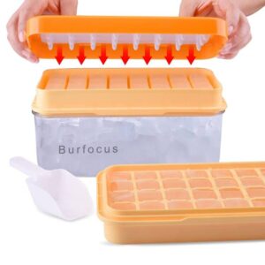 burfocus ice cube tray with lid and bin, ice trays ice maker for freezer with container silicone ice cube tray mold easy release bpa free large ice cube maker for whiskey,cocktail