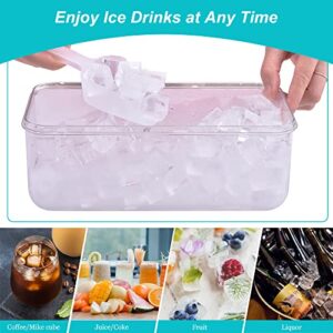 Burfocus Ice Cube Tray with Lid and Bin, Ice Trays Ice Maker for Freezer with Container Silicone Ice Cube Tray Mold Easy Release BPA Free Large Ice Cube Maker for Whiskey,Cocktail