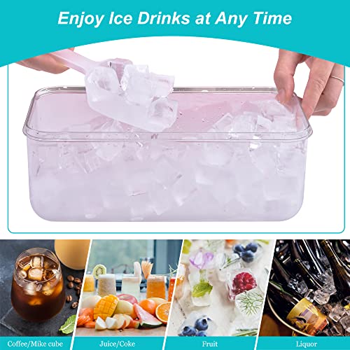 Burfocus Ice Cube Tray with Lid and Bin, Ice Trays Ice Maker for Freezer with Container Silicone Ice Cube Tray Mold Easy Release BPA Free Large Ice Cube Maker for Whiskey,Cocktail