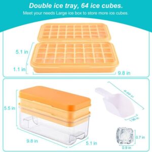 Burfocus Ice Cube Tray with Lid and Bin, Ice Trays Ice Maker for Freezer with Container Silicone Ice Cube Tray Mold Easy Release BPA Free Large Ice Cube Maker for Whiskey,Cocktail