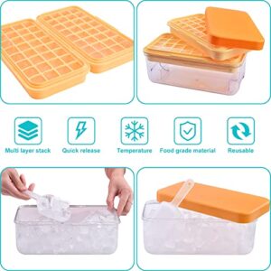 Burfocus Ice Cube Tray with Lid and Bin, Ice Trays Ice Maker for Freezer with Container Silicone Ice Cube Tray Mold Easy Release BPA Free Large Ice Cube Maker for Whiskey,Cocktail