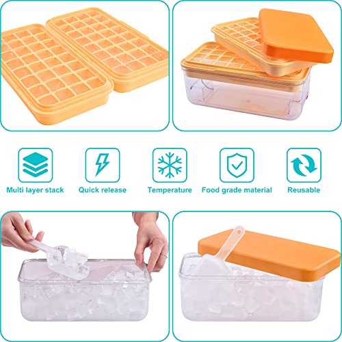 Burfocus Ice Cube Tray with Lid and Bin, Ice Trays Ice Maker for Freezer with Container Silicone Ice Cube Tray Mold Easy Release BPA Free Large Ice Cube Maker for Whiskey,Cocktail