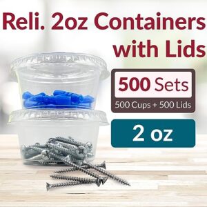 Reli. 2 oz Small Containers with Lids (500 Sets) | Jello Shot Cups with Lids | Clear Plastic Condiment Containers with Lids | Portion Cups with Lids | Sauce Cups | Souffle Cups | Stackable | Bulk