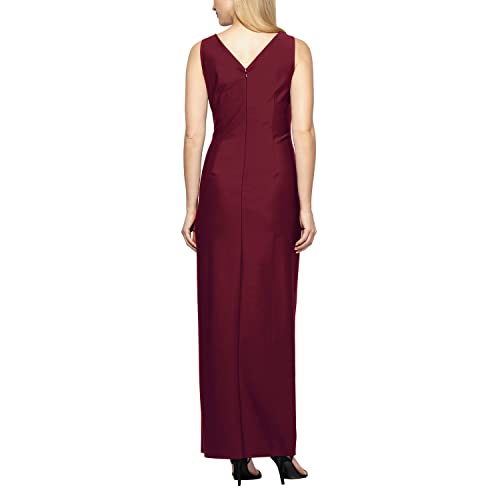 Alex Evenings Women's Slimming Long Side Ruched Dress with Cascade Ruffle Skirt, Wine, 6