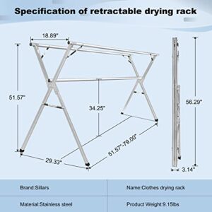 Sarahipe Sillars Clothes Drying Rack, 94.5 inches Laundry Drying Rack Clothing Foldable & Collapsible Stainless Steel Heavy Duty Clothing Drying Rack with Windproof Hooks for Indoor Outdoor