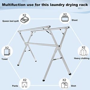 Sarahipe Sillars Clothes Drying Rack, 94.5 inches Laundry Drying Rack Clothing Foldable & Collapsible Stainless Steel Heavy Duty Clothing Drying Rack with Windproof Hooks for Indoor Outdoor