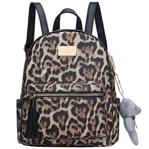 KKXIU Small Backpack Purse Synthetic Leather Quilted Mini Daypack For Women Fashion Ladies Bookbag With Tassel (Brown Leopard)