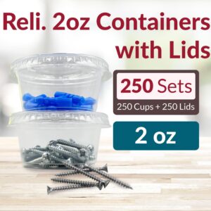 Reli. 2 oz Small Containers with Lids (250 Sets) | Jello Shot Cups with Lids | Clear Plastic Condiment Containers with Lids | Portion Cups with Lids | Sauce Cups | Souffle Cups | Stackable | Bulk