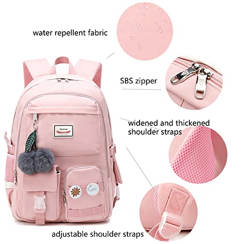 Lmeison Pink Backpack School Backpack for Girls Laptop Backpacks 15.6 Inch School Bag College Backpack Travel Back Pack Large Bookbags for Teens Women Students