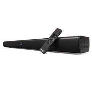 tribit 38-inch 100w soundbar for tv: 2.2ch with 6 built-in speakers, bluetooth 5.0 or optical/aux/usb/hdmi connection, 4 eqs, home theater system with remote control, wall mountable, led display