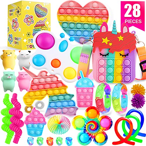 SUNNERLY Fidget Toys, 28 Pack Sensory Toy Set Bulk Stocking Stuffers Carnival Treasure Box Classroom Prizes Gifts Party Favors for Kids Adults Boys Girls, Stress Relief Anxiety Relief Autism Autistic