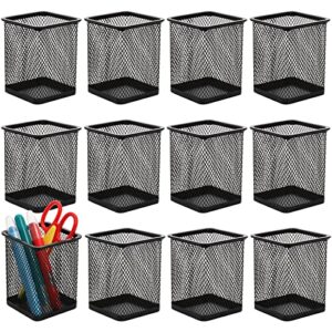 nicunom 12 pack metal pen holder square mesh pencil holder desk organizer mesh pen cup pencil cup for desk office pen organizer, black