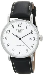 tissot mens everytime desire auto 316l stainless steel case automatic watch, black, leather, 21 (t1094071603201)