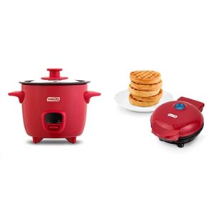 dash drcm200gbrd04 mini rice cooker steamer with removable nonstick pot, keep warm function & recipe guide, red & dmw001rd mini maker, 4 inch, red