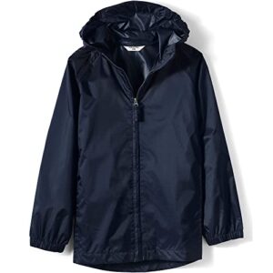 lands' end school uniform kids packable rain jacket medium classic navy