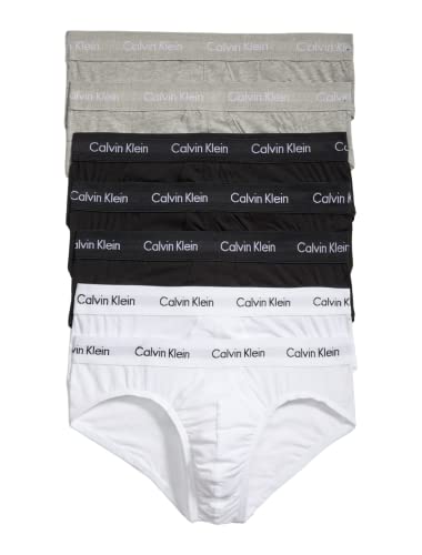 Calvin Klein Men's Cotton Stretch 7-Pack Hip Brief, 3 Black, 2 Grey Heather, 2 White, Medium