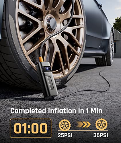 Tire Inflator Portable Air Compressor 38L/min Super Fast Inflate RYSEAB 12V DC Air [pump] for [Car] Tires[Powerful & Small][Car] Tire Pump LED Light for Ball Moto Bike