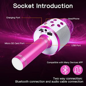 IJO Handheld Bluetooth Karaoke Microphone-Birthday Fun Singing Toys for Kids Age 3 4 5 6 7 8 9 10 Years Old Girls and Boys(Rose Red)